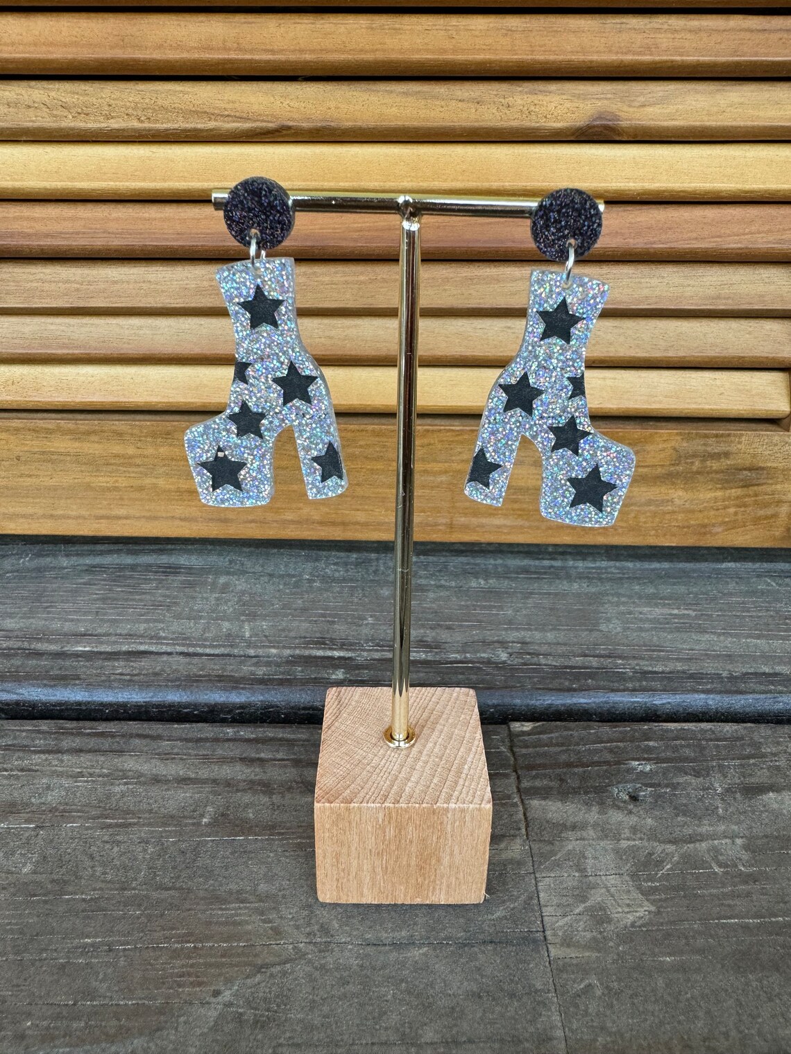 Retro Platform Boots Acrylic Drop Earring • 70s Disco Jewelry • Glam ...