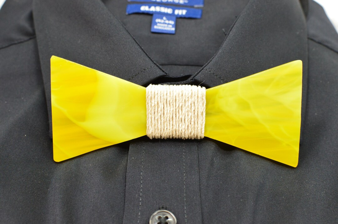 Yellow Glass Bow Tie: Unique Hemp Wrapped Neckwear - Etsy