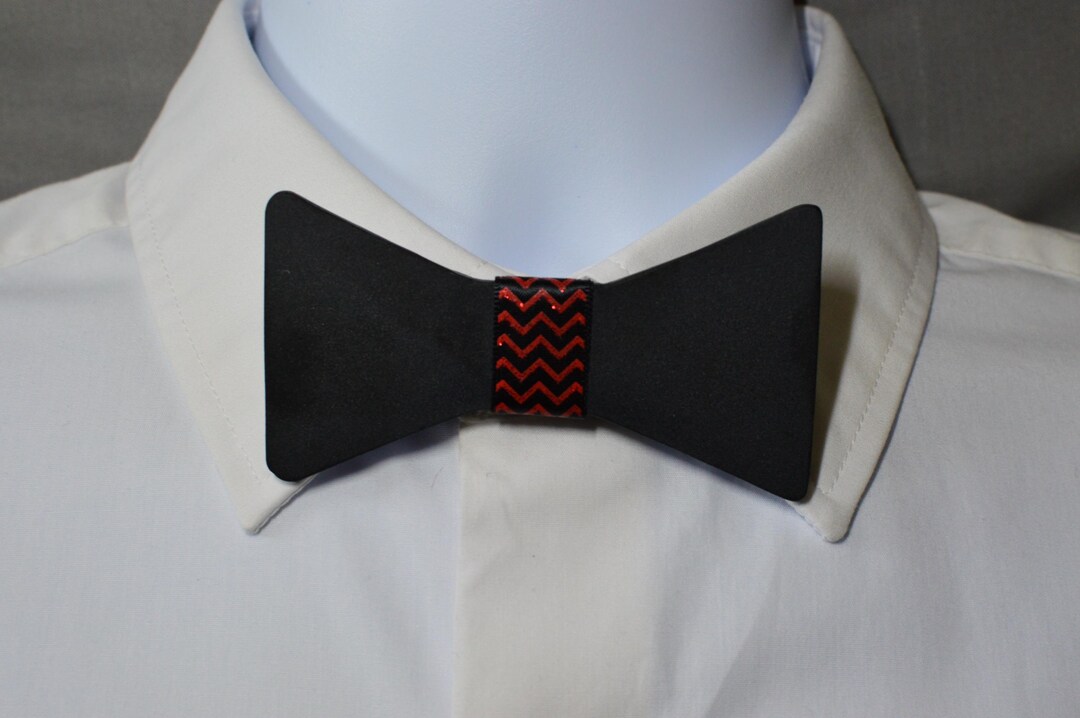 Black Bow Tie, Stained Glass Bow Tie, Red Chevron Ribbon Bow Tie for ...