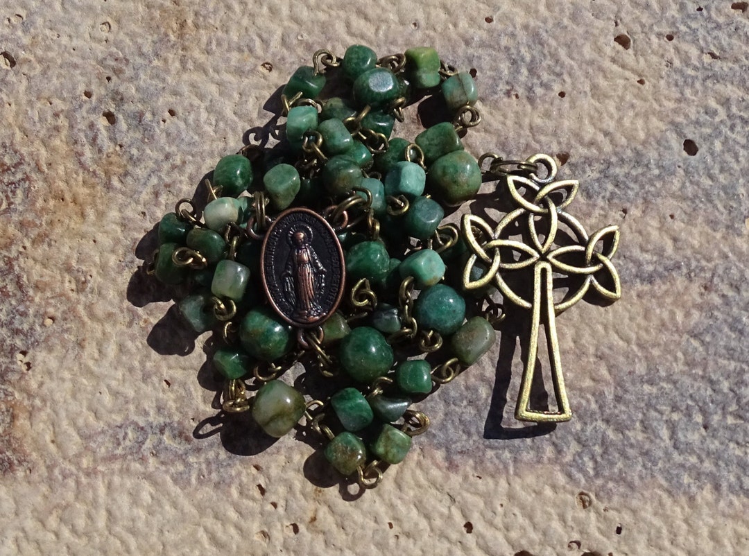 Celtic Rosary Beads,celtic Cross,irish Catholic Rosary,jade Nugget ...