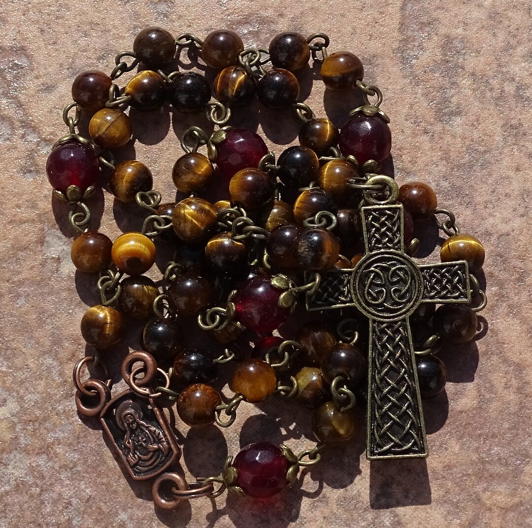 Celtic Irish Tiger Eye Rosary Beads,catholic Rosary,garnet Rosary ...