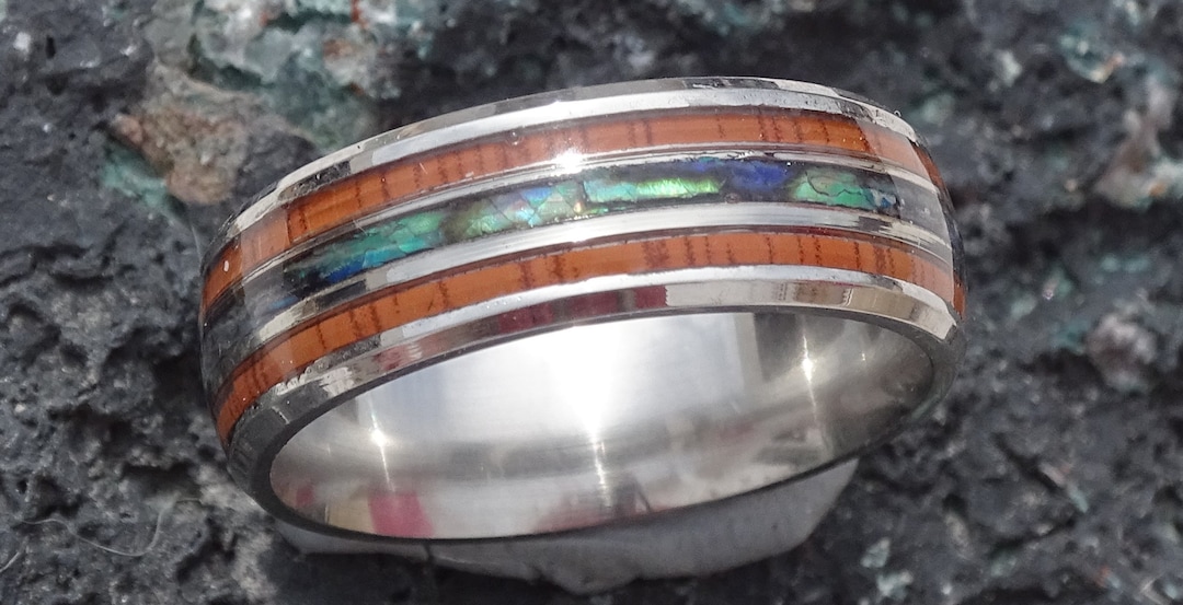Abalone Shell Ring,koa Wood Ring,stainless Steel Ring,paua Shell Ring ...