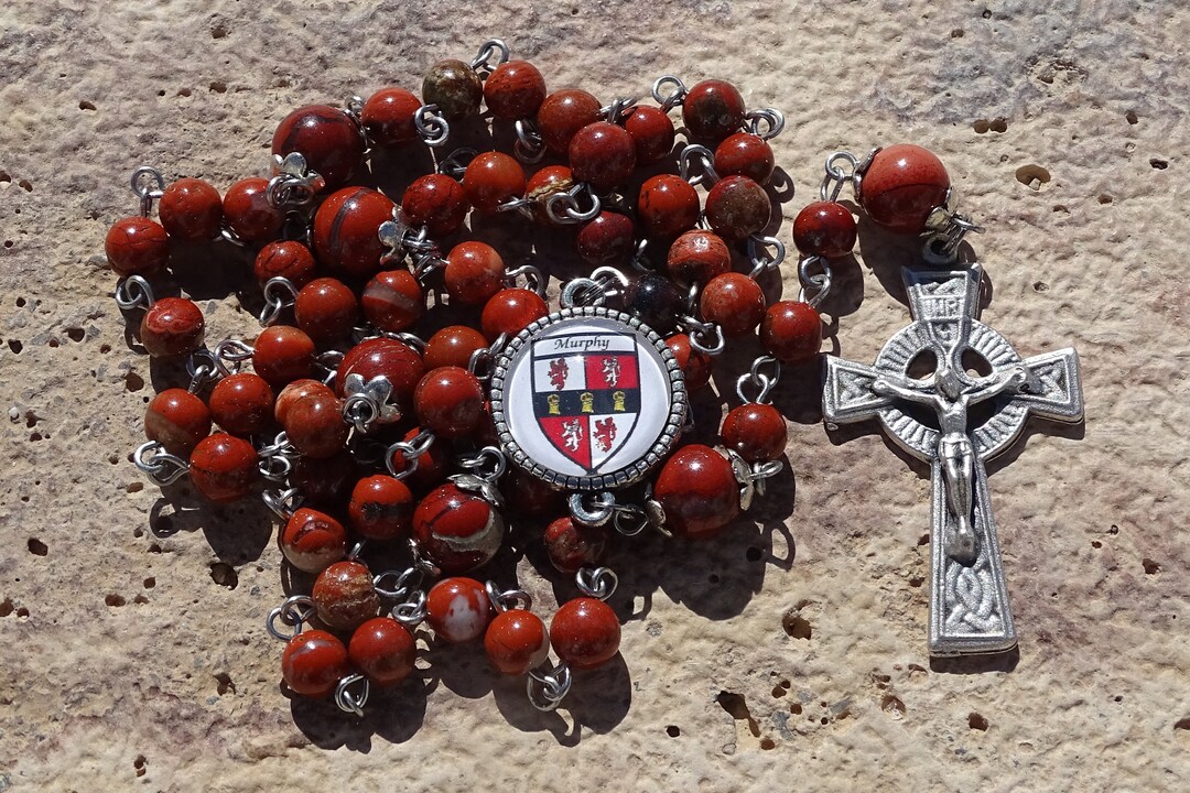 Celtic Rosary Beads,irish Family Crest Catholic Rosary,celtic Cross,red ...
