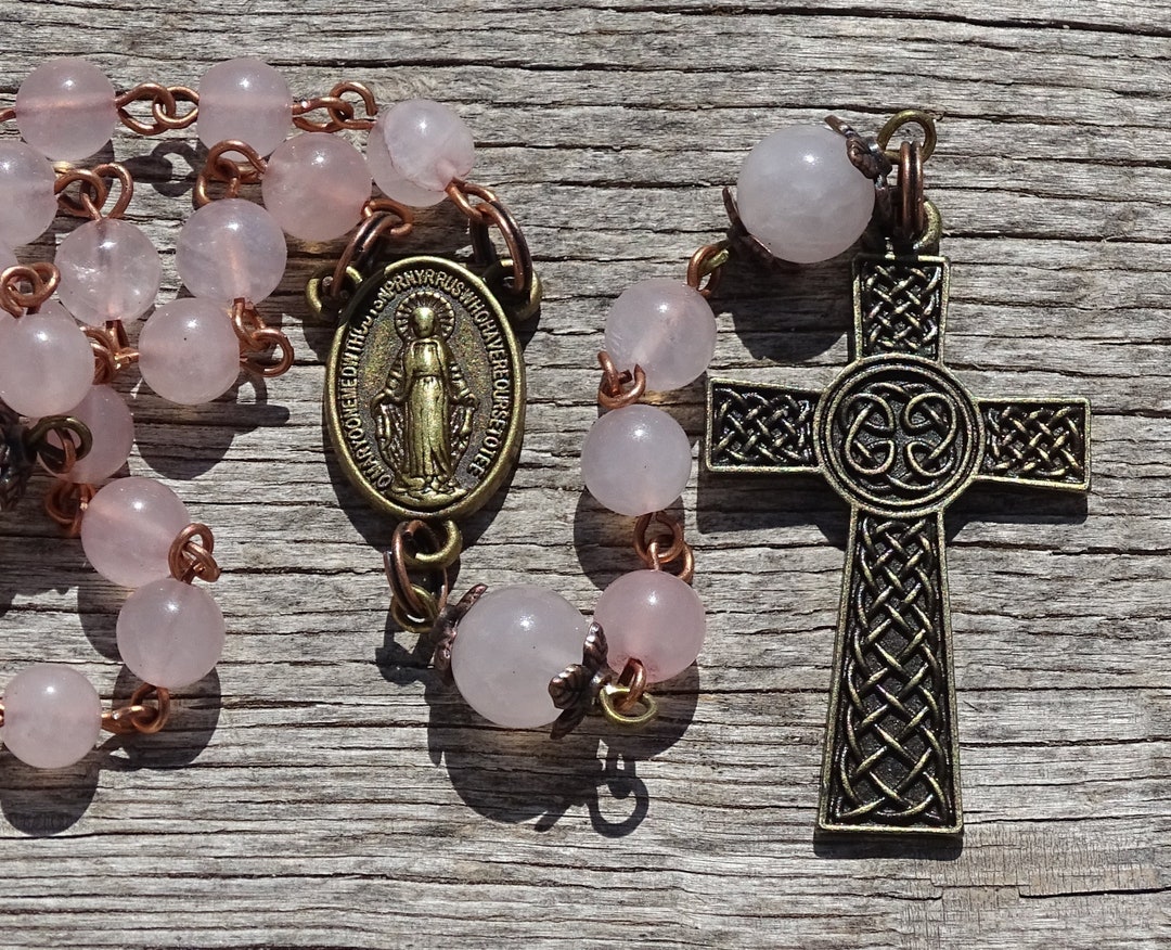 Celtic Rosary Beads,irish Catholic Rosary,celtic Cross,rose Quartz ...