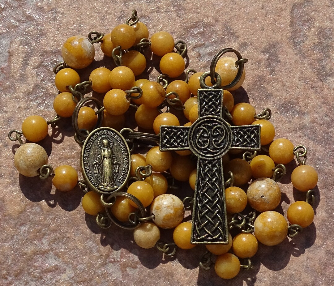 Celtic Rosary Beads,irish Catholic Rosary Beads,yellow Jasper Rosary ...