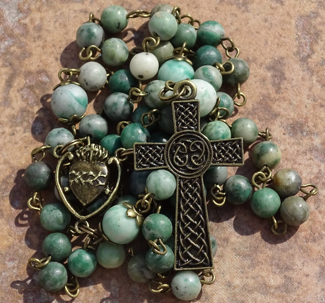 Celtic Rosary Beads,irish Catholic Rosary,celtic Cross,jade Rosary ...