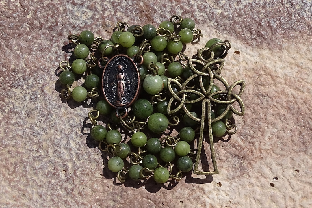Celtic Rosary Beads,irish Catholic Rosary,ave Maria,jade Rosary,march ...