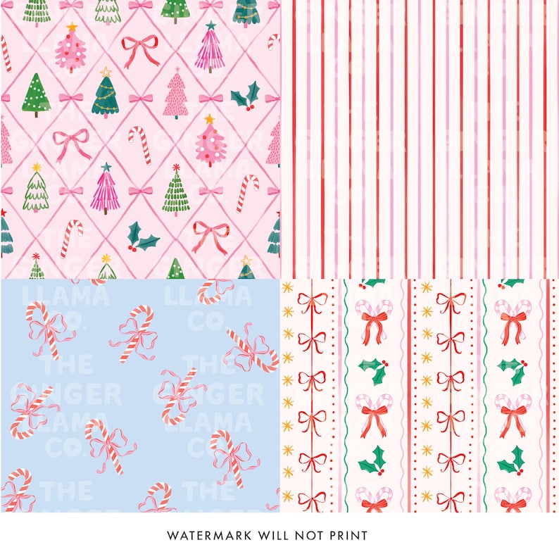 Coquette Christmas Seamless Pattern Bundle, Digital Patterns for ...