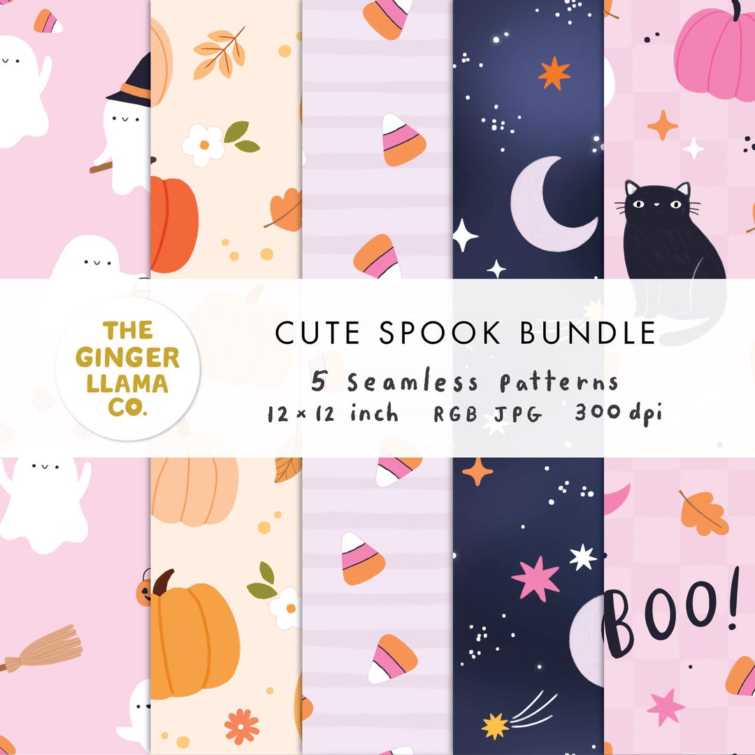 Cute Halloween Seamless Pattern Bundle, Digital Patterns for Commercial ...