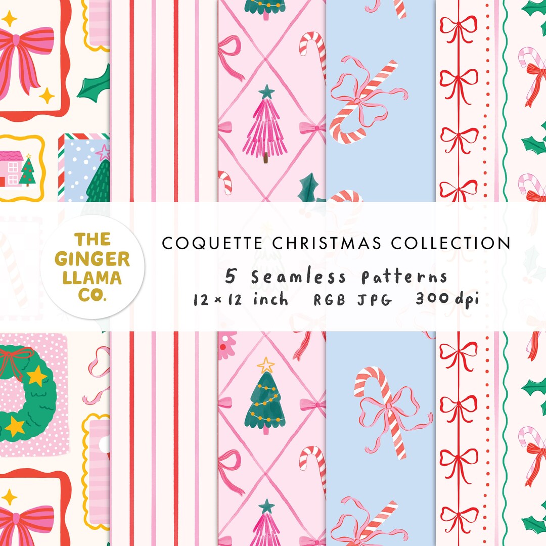 Coquette Christmas Seamless Pattern Bundle, Digital Patterns for ...