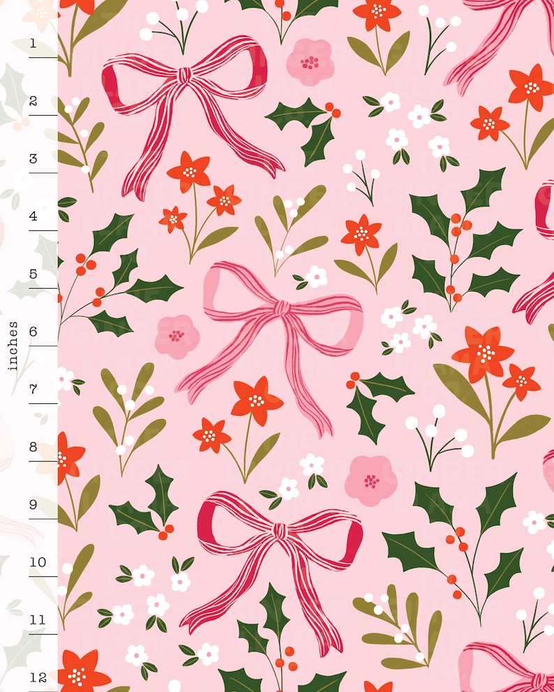 Christmas Bows Foliage Seamless Pattern, Digital File for Commercial ...