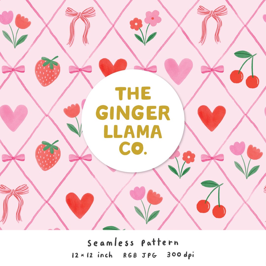 Coquette Valentine's Diamond Seamless Pattern, Digital File Commercial ...