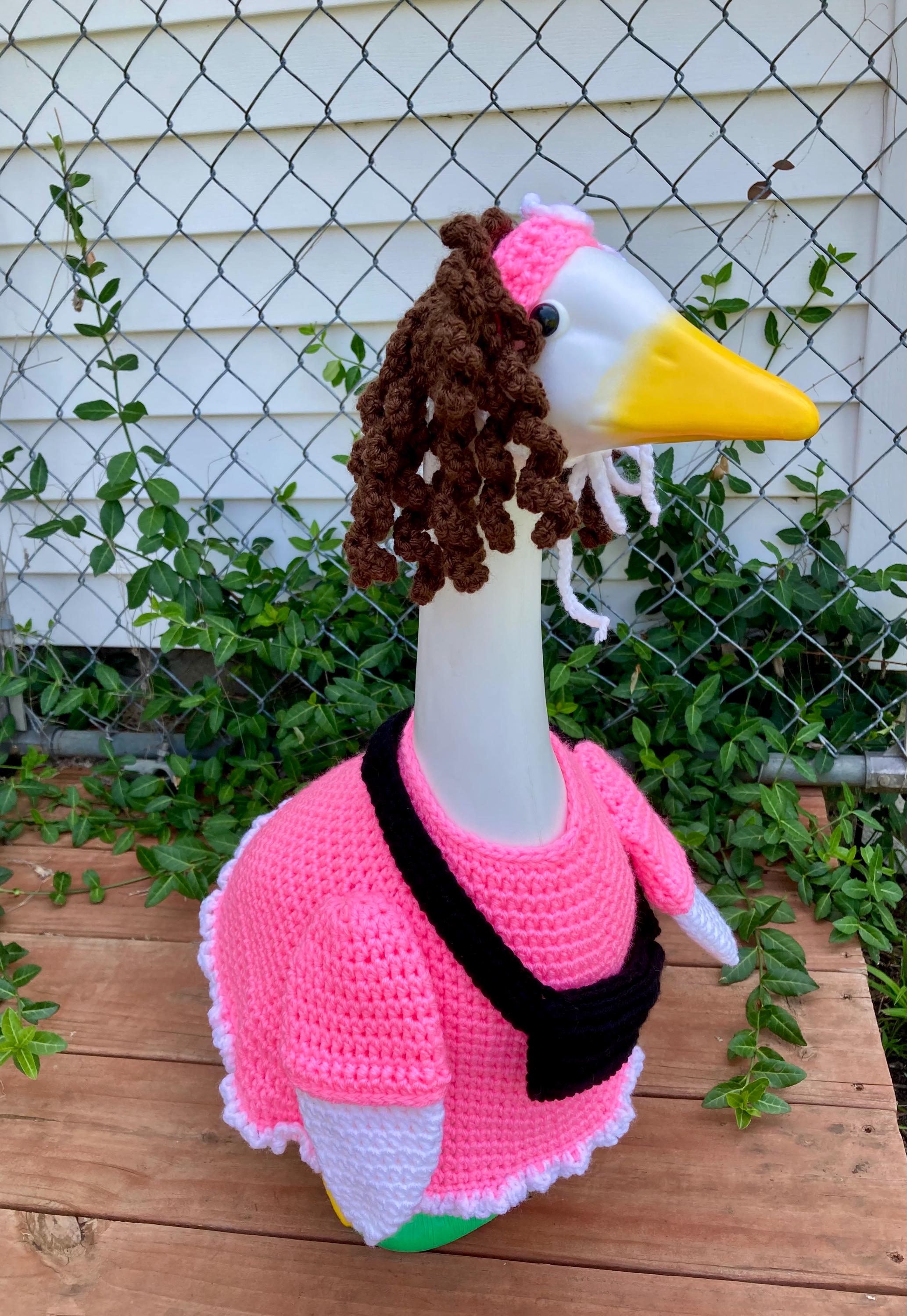 Hand Crochet Porch Goose Outfit Pink Dress With Brown Wig, Matching ...