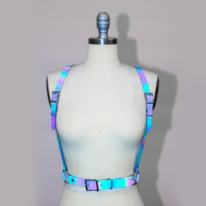 Reflective Harness Belt: Iridescent Rainbow PVC, Rave Cyberpunk Fashion ...