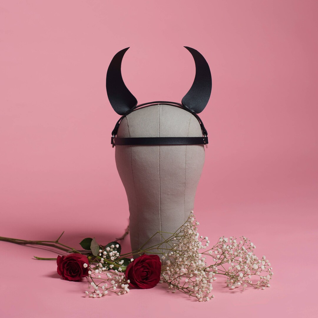 Harness Devil Horns - Demon Horns Headpiece - Leather - Pvc Vinyl - Goth Fashion - Occult ...