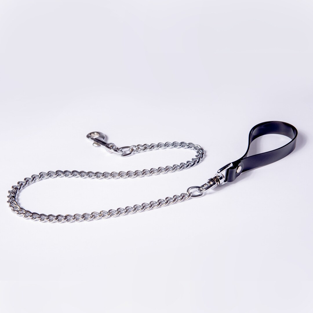 Minimal Chain Leash - Black PVC Lead - Gothic Accessory - Black Leather ...