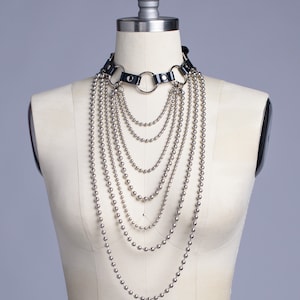 Empire Layered Choker Ball Chain Necklace, Black Pvc Collar, Linked O ...