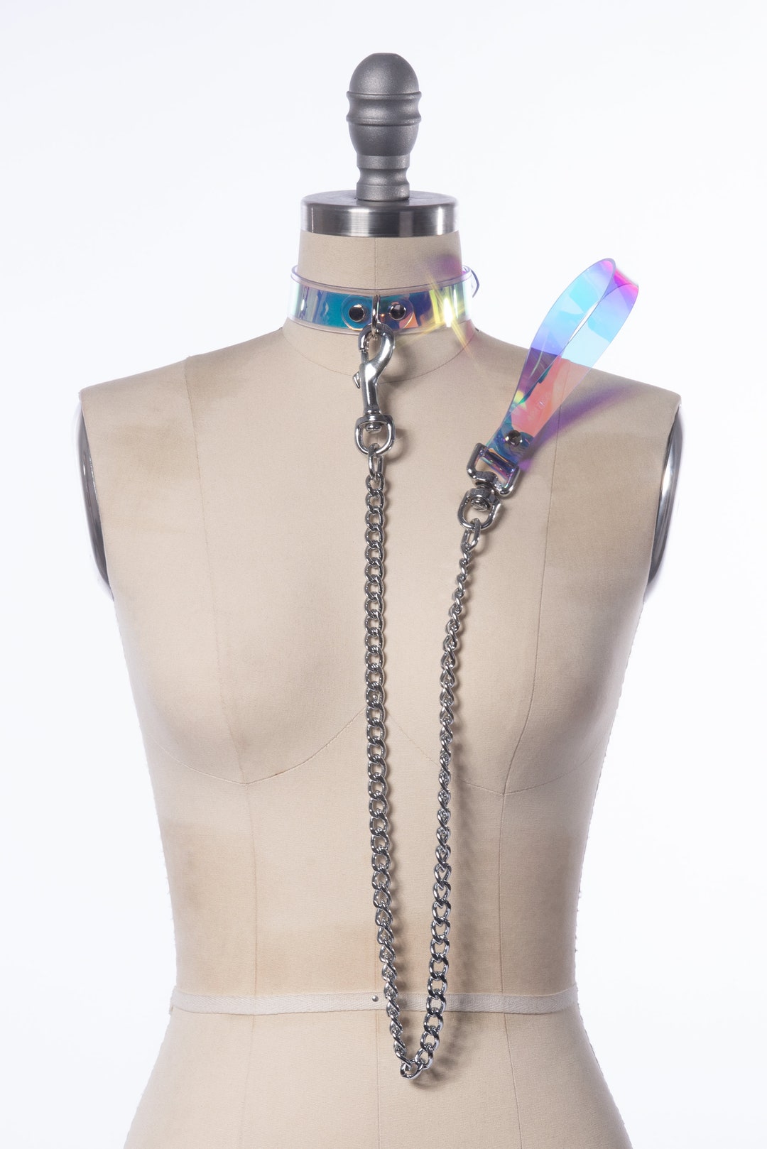 Holographic Chain Leash and Collar Set - Iridescent PVC Lead, Gothic ...
