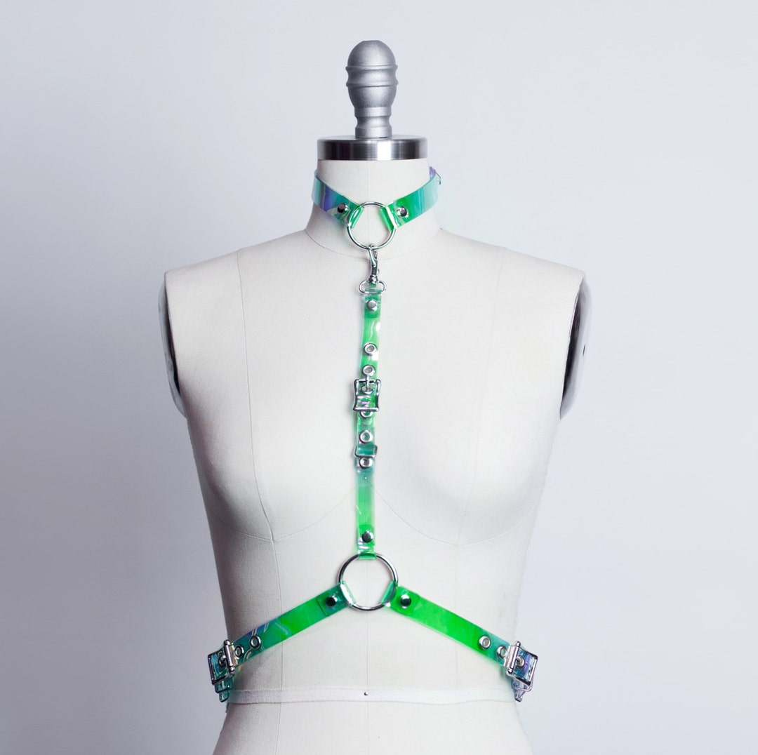 SVELTE HARNESS Green Holographic Harness Belt Iridescent Clear PVC ...