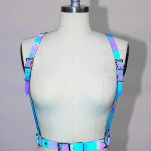 Reflective Harness Belt: Iridescent Rainbow PVC, Rave Cyberpunk Fashion ...