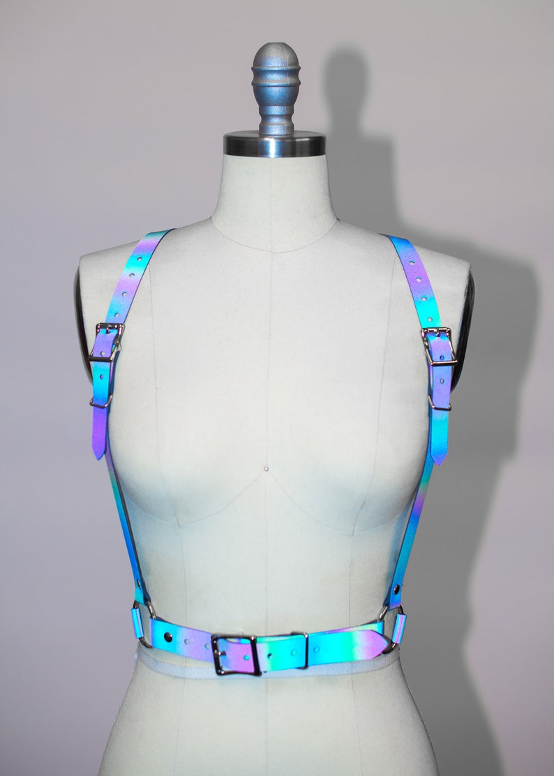 Reflective Harness Belt: Iridescent Rainbow PVC, Rave Cyberpunk Fashion ...