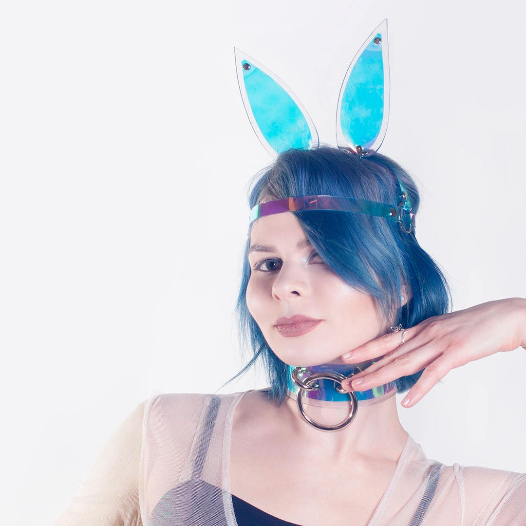 Holographic PVC Bunny Ears: Iridescent Masquerade Harness Headpiece - Etsy