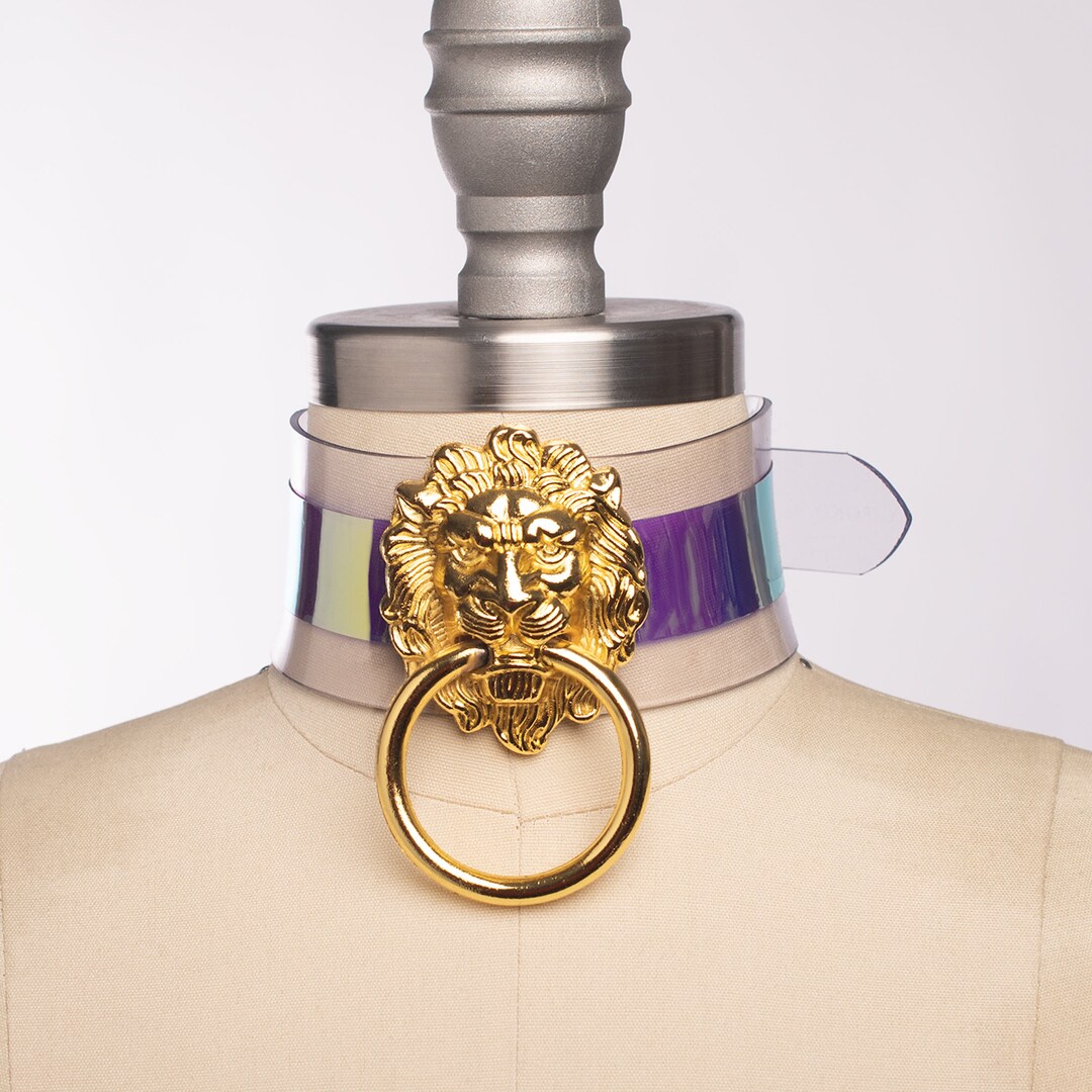 HOLOGRAPHIC LEO COLLAR - Lion O Ring Choker Necklace - Gold Hardware ...