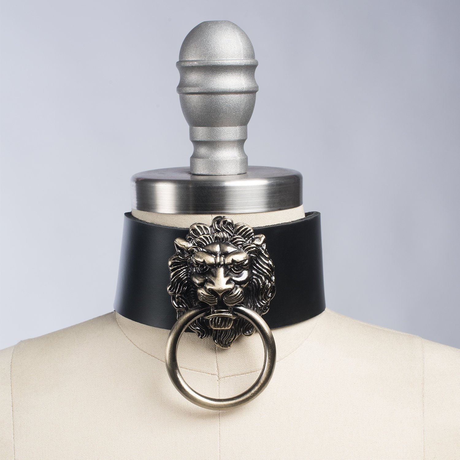 XL Leo Collar, Lion O Ring Choker Collar, Black and Gold, Gothic ...