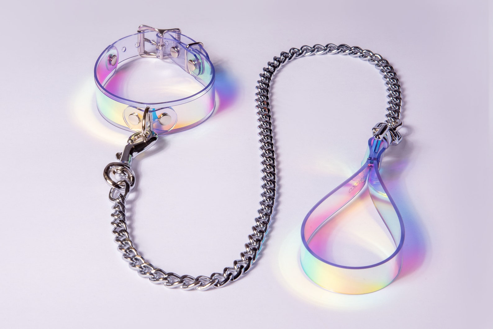 Holographic Chain Leash and Collar Set Iridescent PVC Lead | Etsy