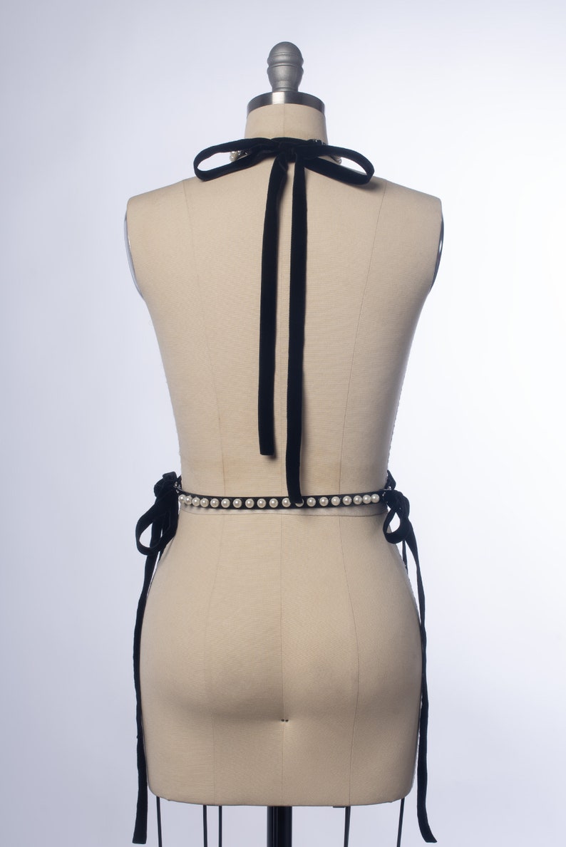 Amelia Pearl Velvet Ribbon Harness, Black Pvc Belt, Bows, Gothic Doll ...