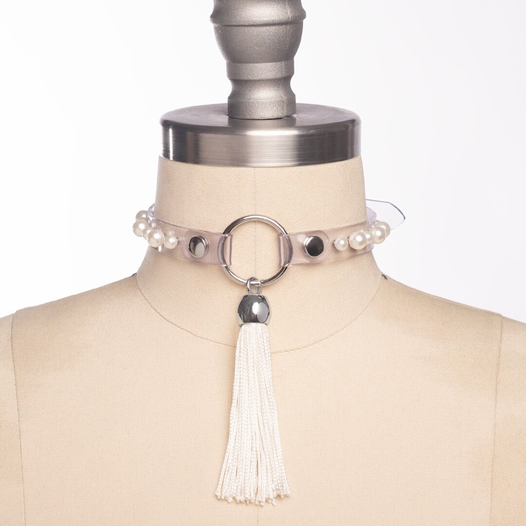 Pearl Tassel Choker Collar, Clear PVC Necklace, Soft Gothic, Pearls ...
