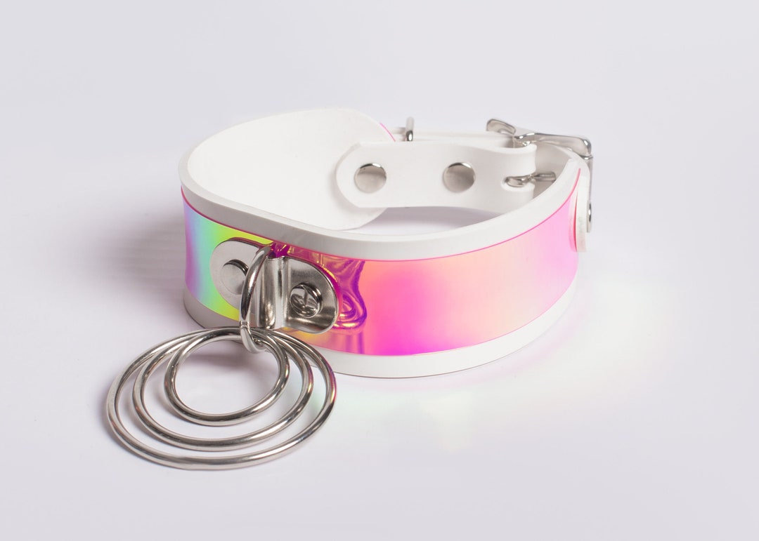 PASTEL RAINBOW CHOKER Collar Pink Holographic Iridescent Vinyl Hologram ...