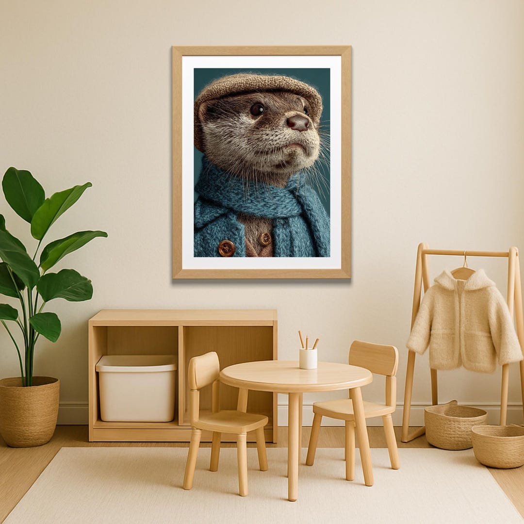 Otter Wall Art Printable Otter in Hat and Scarf Digital Animal Portrait ...