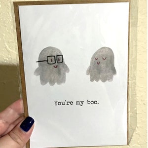 You're My Boo Watercolor Card - Spooky Love Greeting for Couples ...