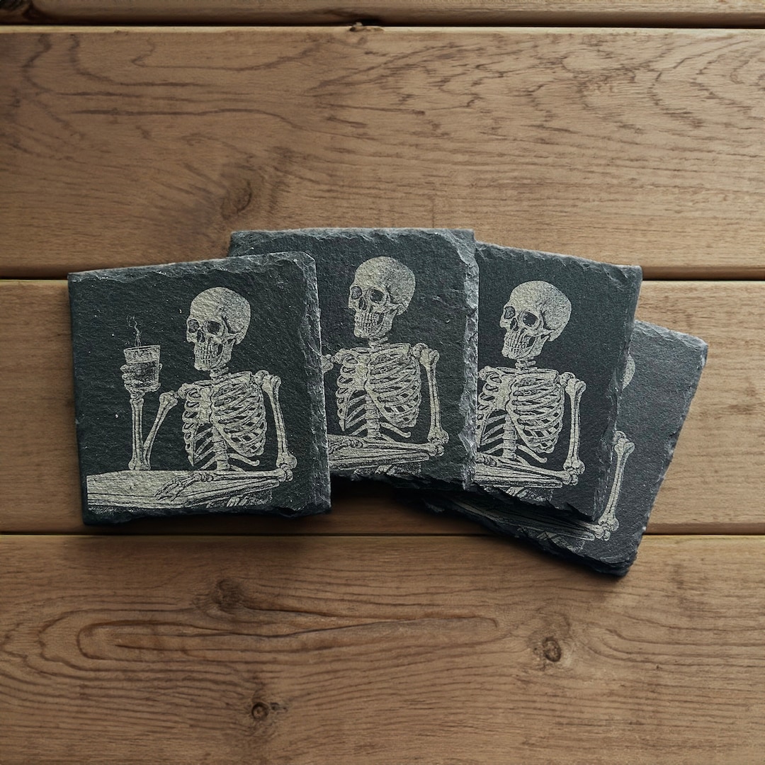 Skull Slate Coasters | Vintage Style Coasters Set (4 Pack) - Etsy