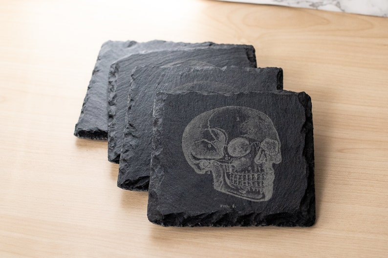 Skull Slate Coasters Vintage Style Coasters Set 4 Pack - Etsy
