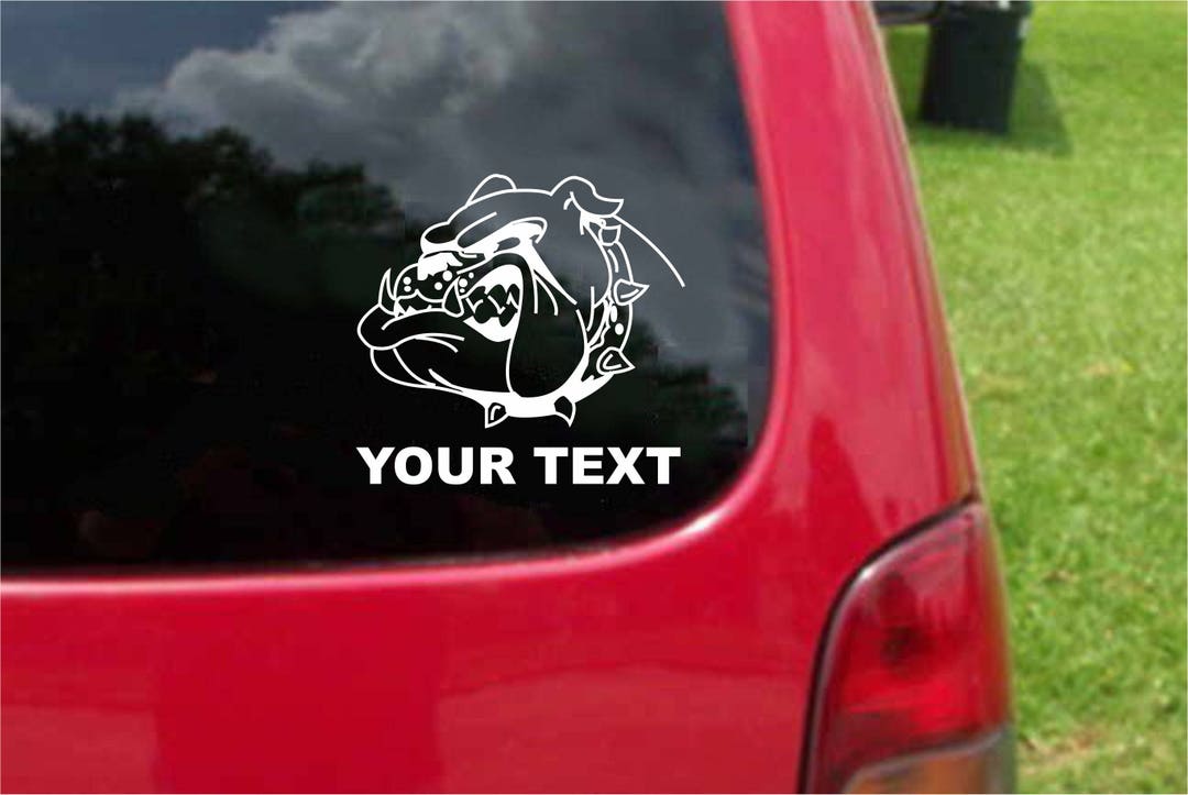 Set (2 Pieces) Bulldog Head Sticker Decals With Custom Text 20 Colors ...
