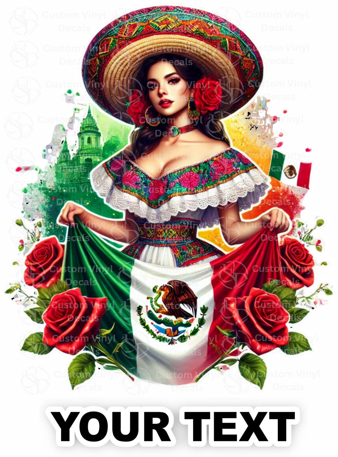 Set of 2 Mexican Woman Mexico Decal Stickers With Free Custom Text ...
