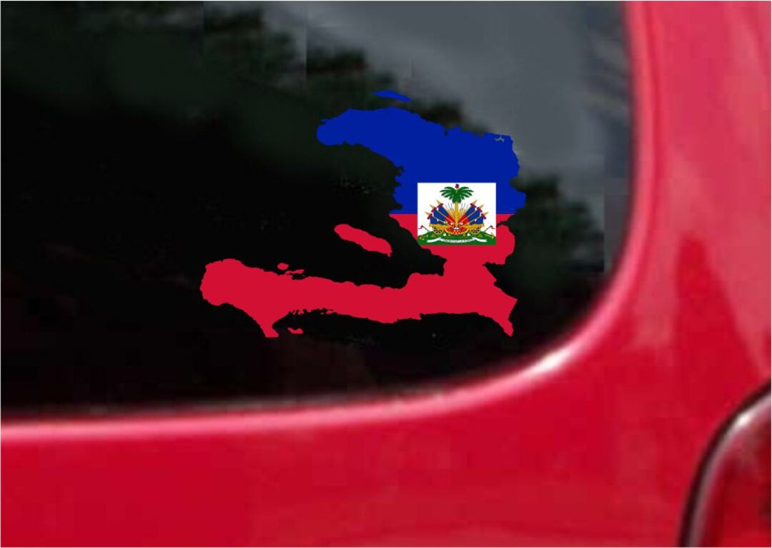 2 Pieces Haiti Outline Map Flag Vinyl Decals Stickers Full Color ...