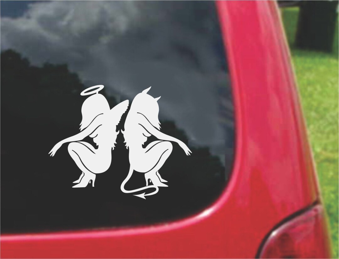 Set (2 Pieces )angel and Devil Sitting Sticker Decals 20 Colors to ...