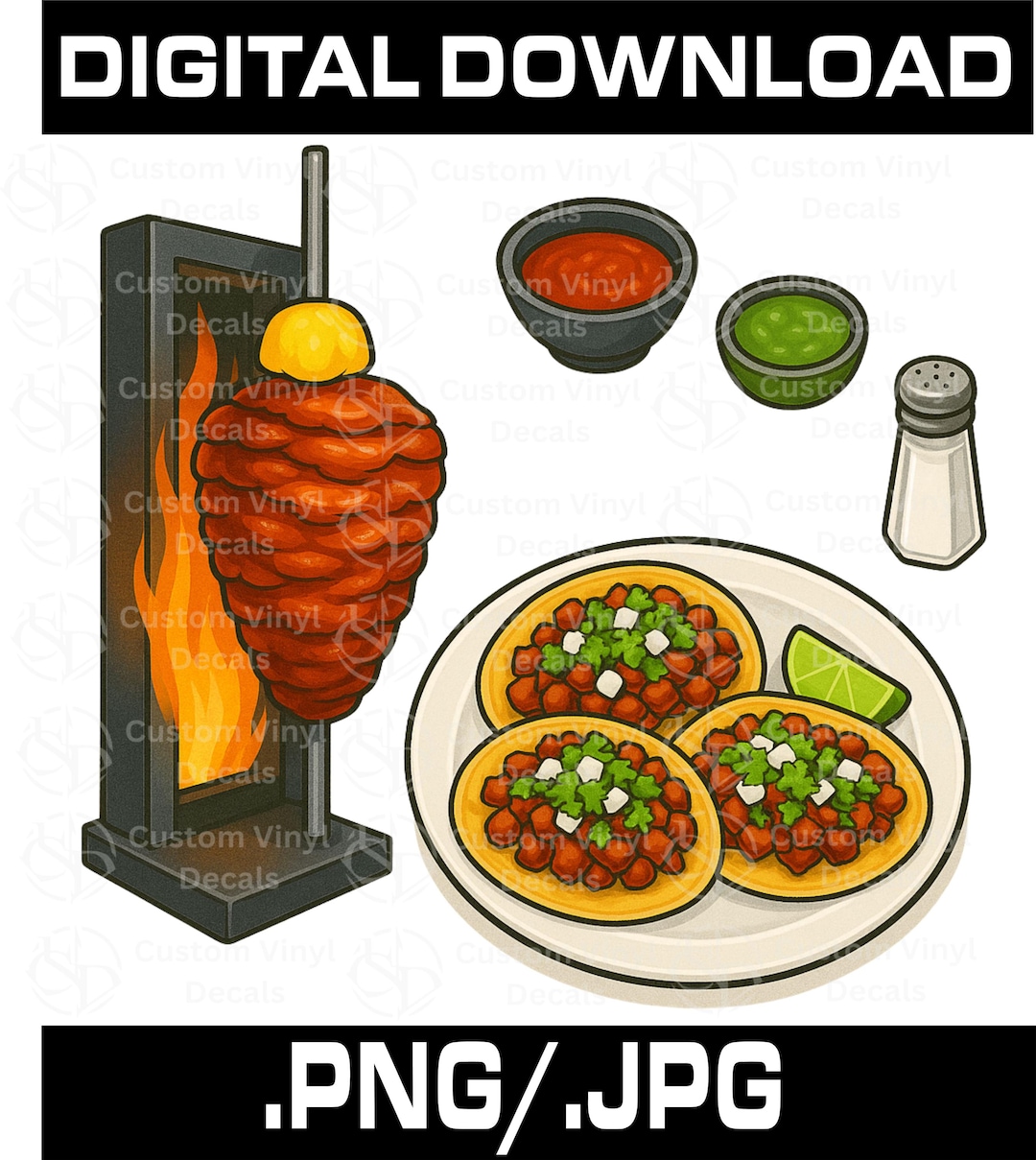 Tacos Al Pastor Trompo Art - Mexican Street Food Illustration With ...