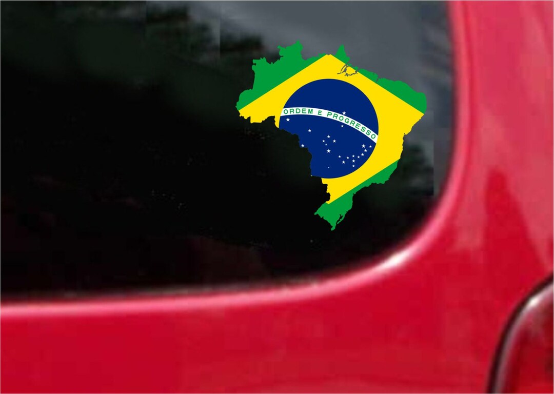 2 Pieces Brazil Outline Map Flag Vinyl Decals Stickers Full Color ...