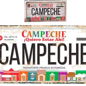 Campeche Mexico License Plate Sign, Distressed Aluminum, With Sticker ...