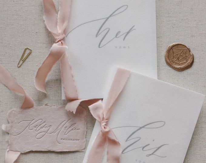 Calligraphy Velvet Vow Books Tied With Silk Ribbon (set of 2) - Etsy