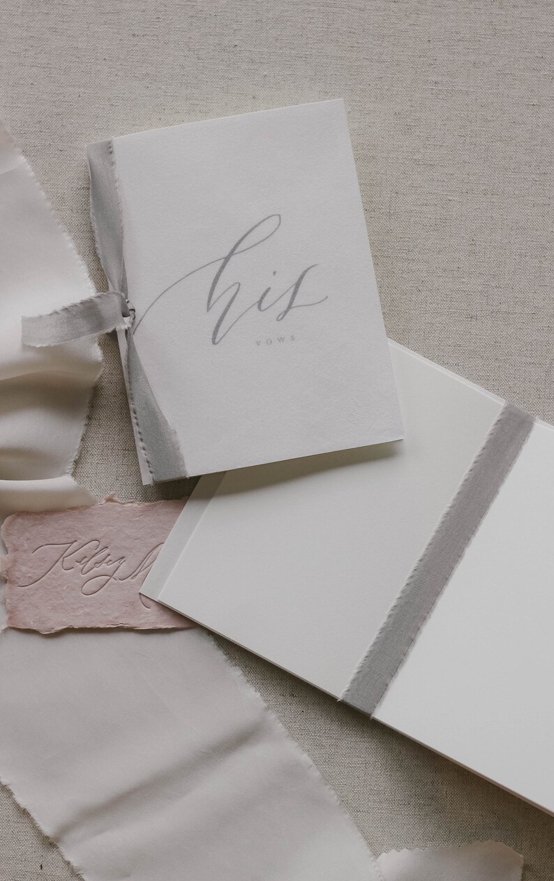 Calligraphy Velvet Vow Books Tied With Silk Ribbon set of 2 - Etsy