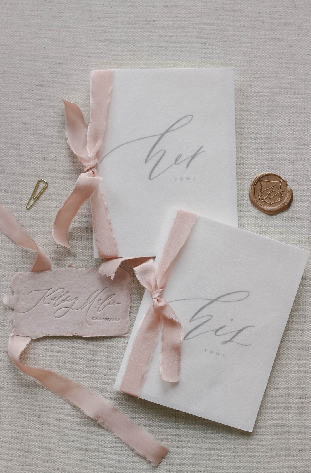 Calligraphy Velvet Vow Books Tied With Silk Ribbon set of 2 - Etsy