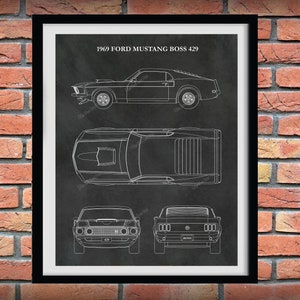 1969 Ford Mustang 429 BOSS Poster, Mustang Sports Car Poster - Mustang ...