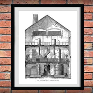 1876 French Distillery Drawing by L. Guiguet Schematic Beer Brewing ...