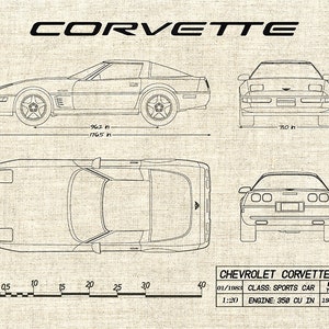 Corvette C4 Drawing, Chevy Corvette C4 Poster, Chevrolet Corvette C4 ...