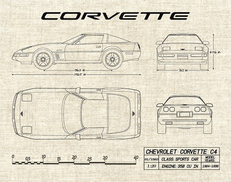 Corvette C4 Drawing Chevy Corvette C4 Poster Chevrolet | Etsy